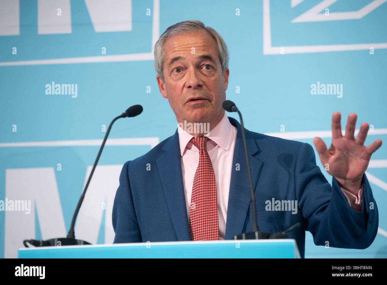 London, UK. 10 Jun 2025. Reform UK Leader Nigel Farage announces return ...