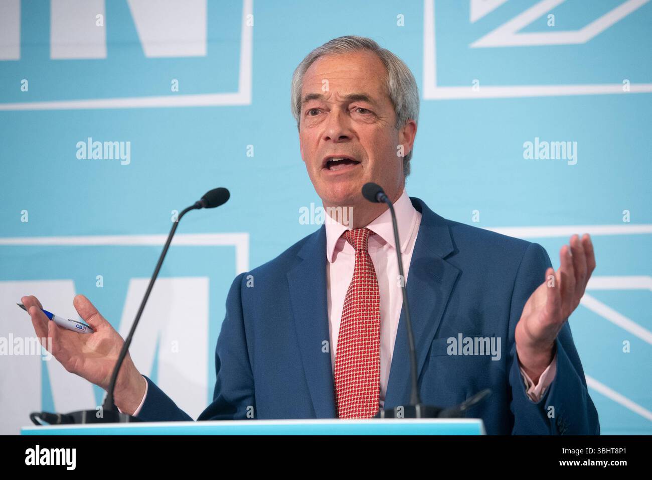 London, UK. 10 Jun 2025. Reform UK Leader Nigel Farage announces return ...