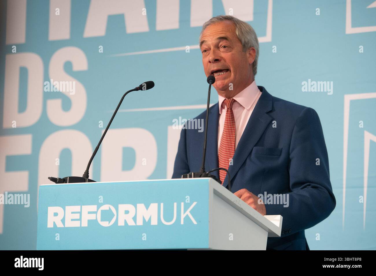 London, UK. 10 Jun 2025. Reform UK Leader Nigel Farage announces return ...