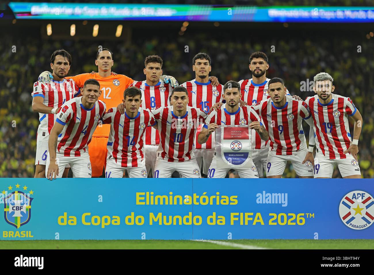 10th June 2025, Sao Paulo, Brazil: (L-R) Paraguay team starting line up ...