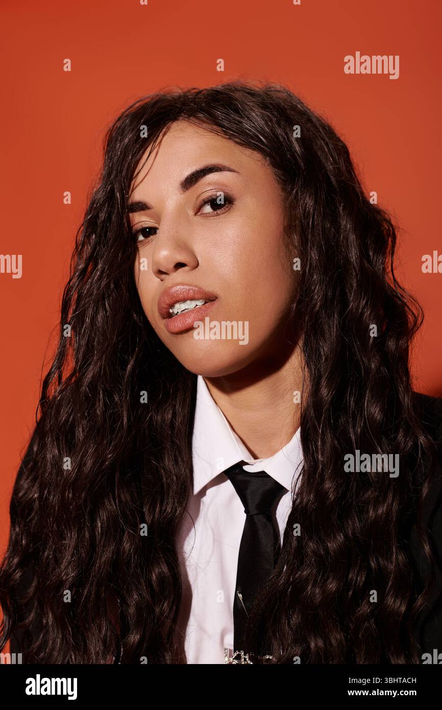 Beautiful young student showcases modern aesthetics with confident ...