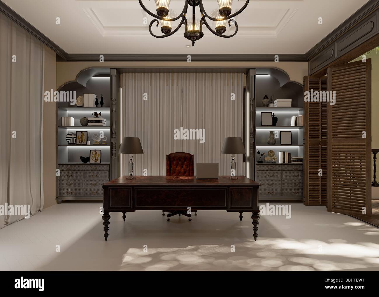 3d render study working room Stock Photo - Alamy