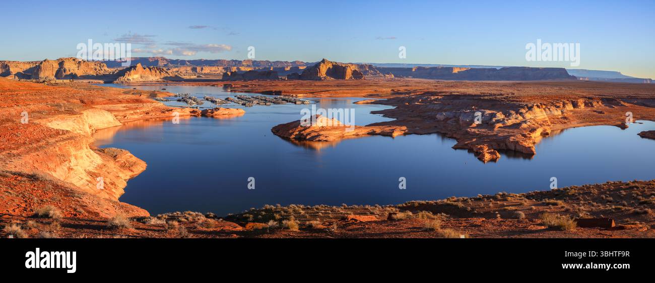 Beautiful blue Lake Powell captured near sunrise from Wahweap Overlook ...