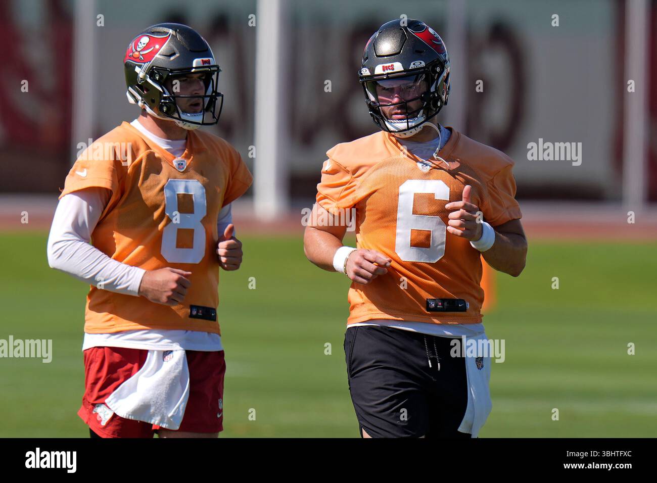 Tampa Bay Buccaneers quarterbacks Baker Mayfield (6) and Connor Bazelak ...