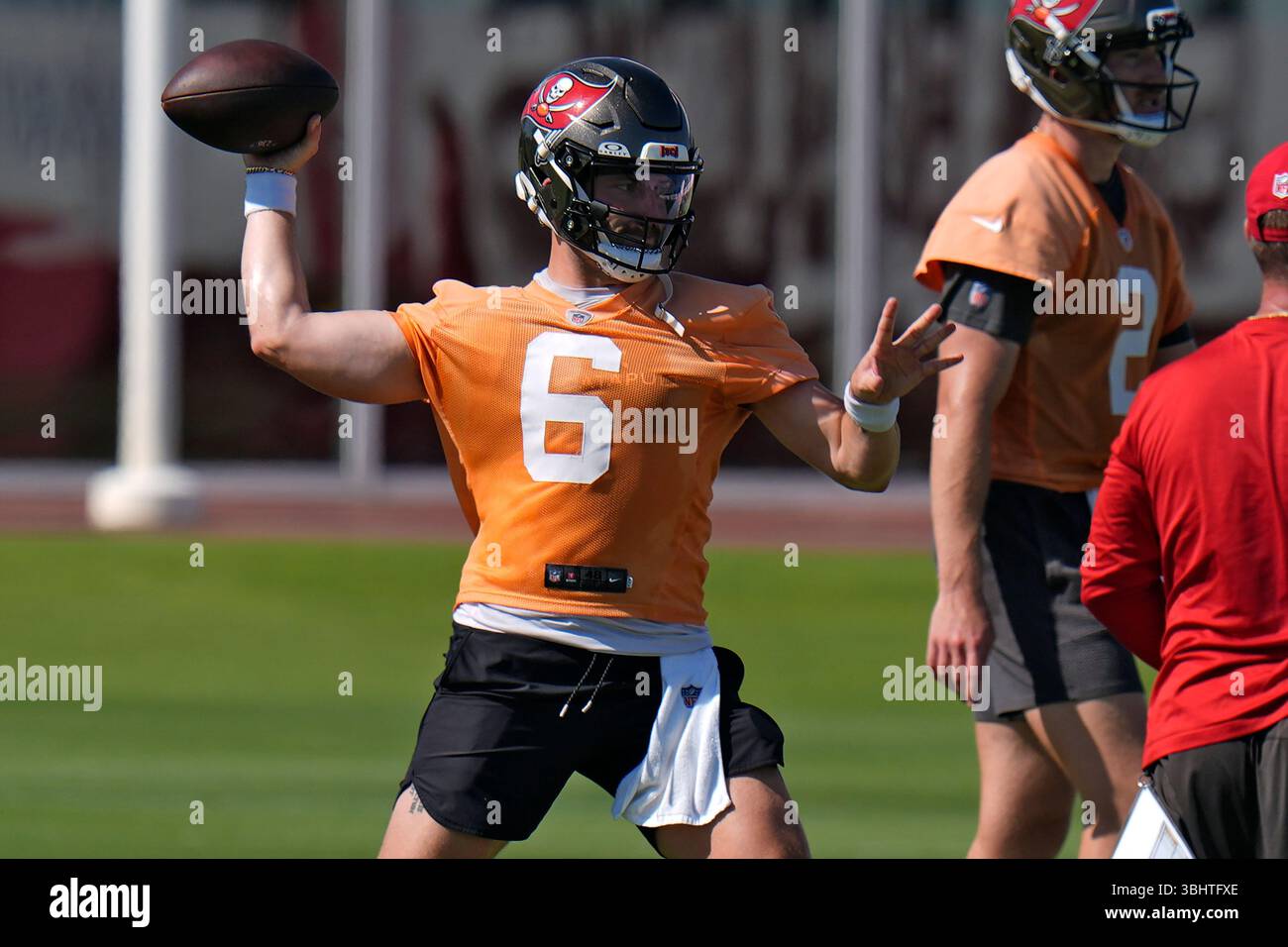 Tampa Bay Buccaneers quarterback Baker Mayfield (6) throws a pass ...