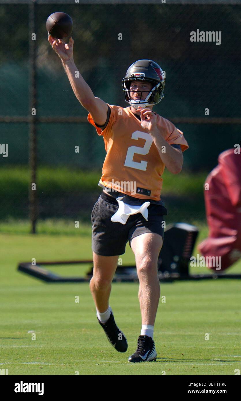 Tampa Bay Buccaneers quarterback Kyle Trask (2) during practice at an ...