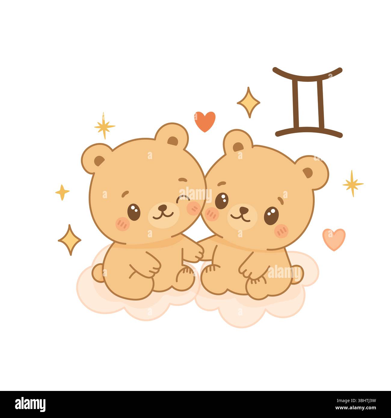 Adorable Gemini zodiac sign illustration featuring two cartoon bear ...