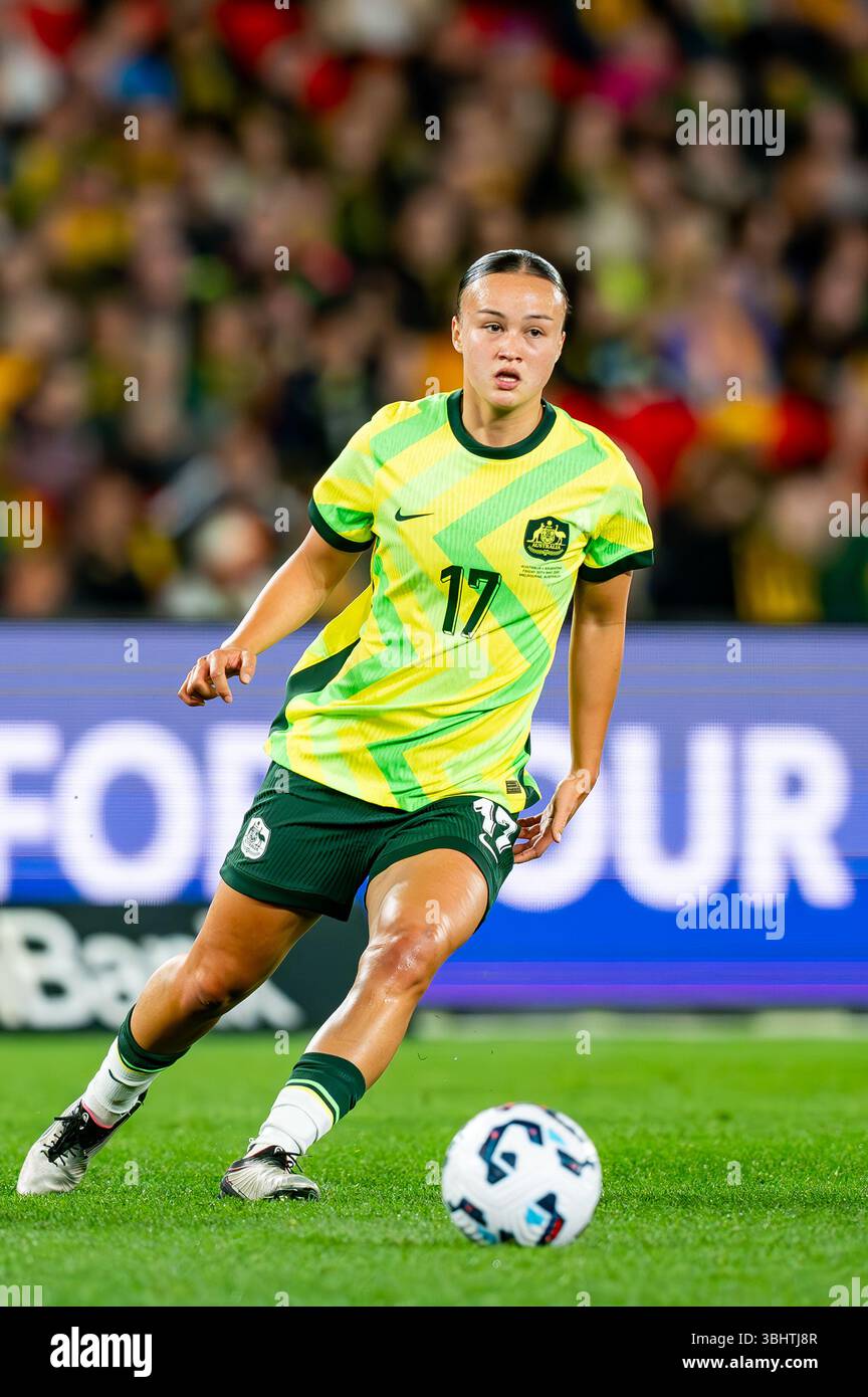 Amy Sayer of the Matildas seen in action during the game between ...