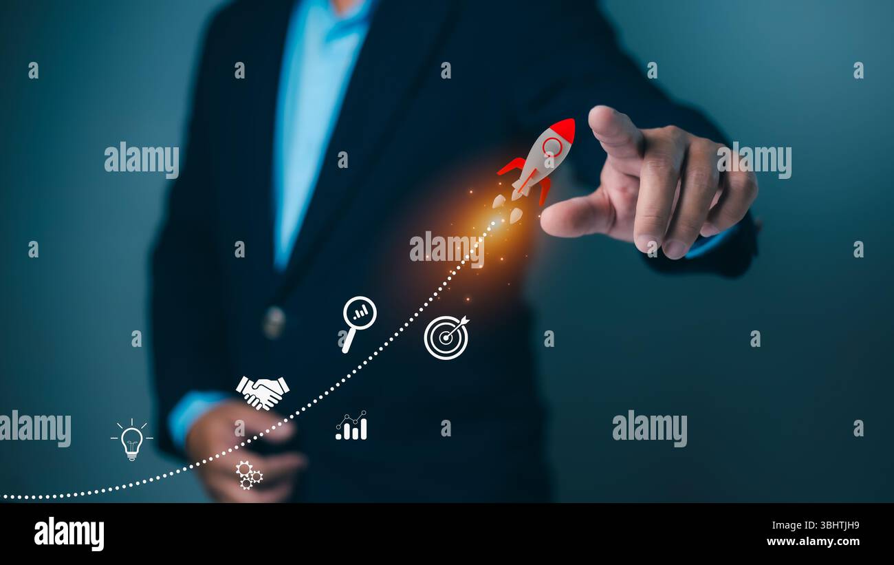 Hand pointing growth trajectory hi-res stock photography and images - Alamy