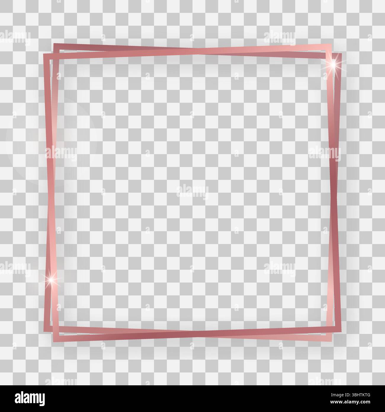 Double rose gold shiny square frame with glowing effects and shadows on ...