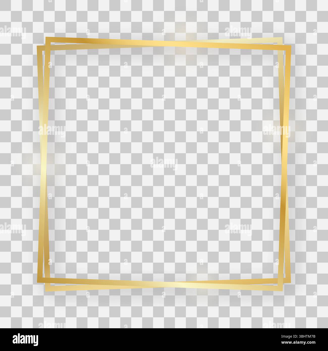 Double gold shiny square frame with glowing effects and shadows on ...
