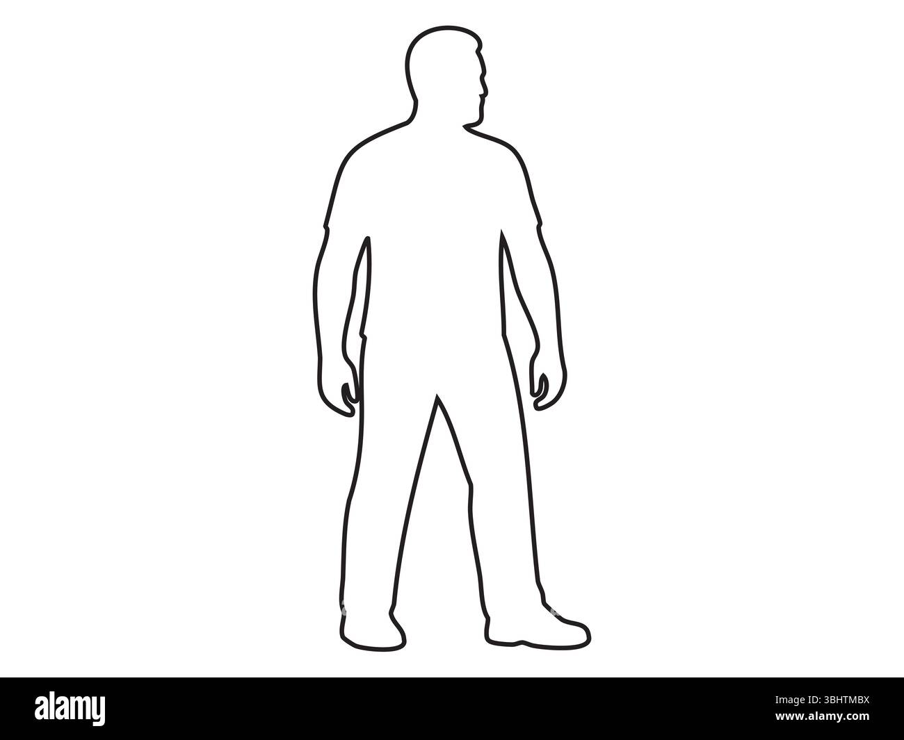 Black outline icon of standing adult man in full strength isolated on ...