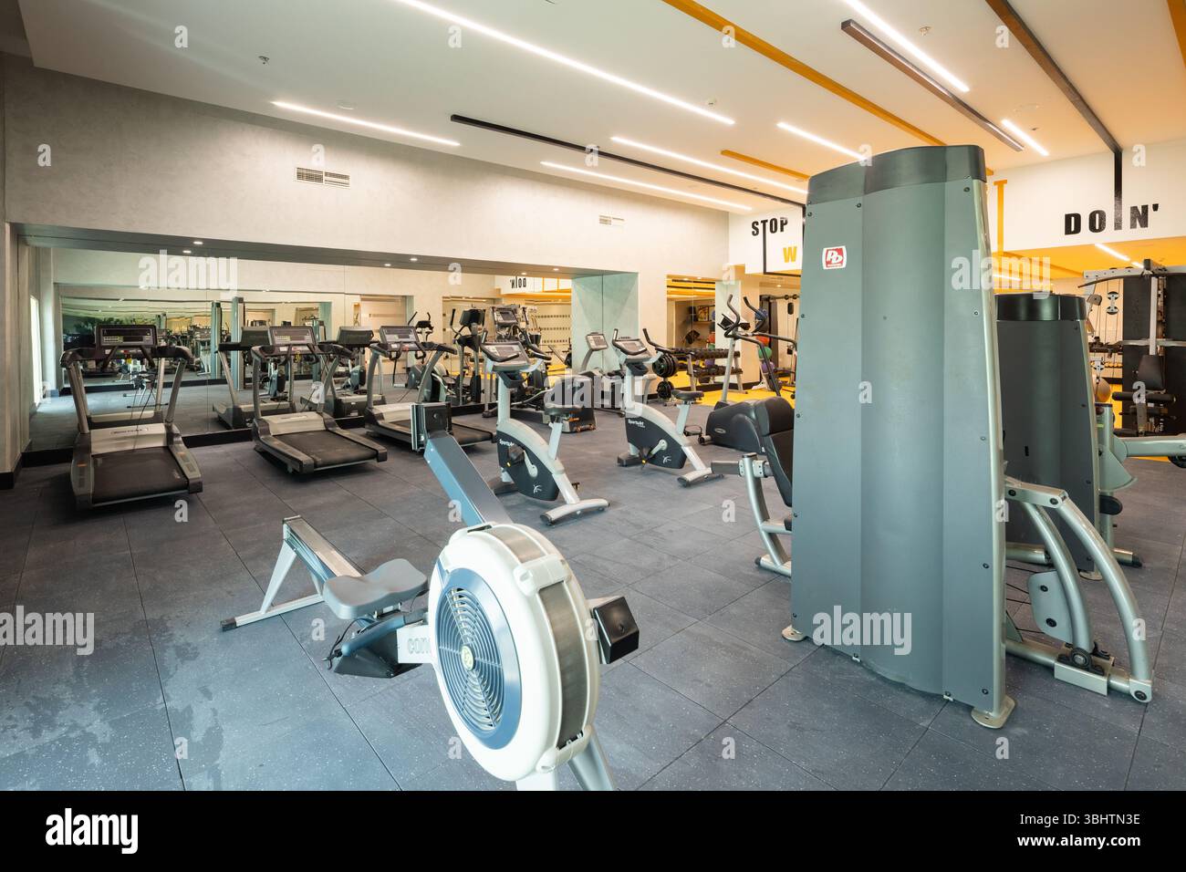Interior of apartment fitness center with exercise equipment Stock ...