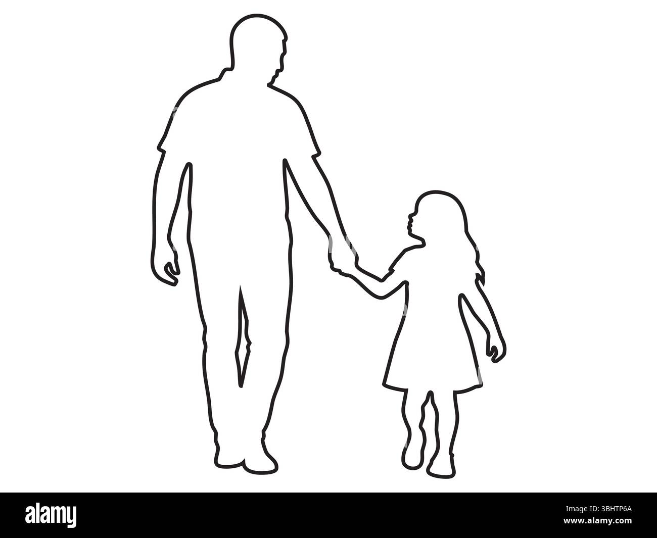 Black outline of a man walking while holding hands with child girl ...