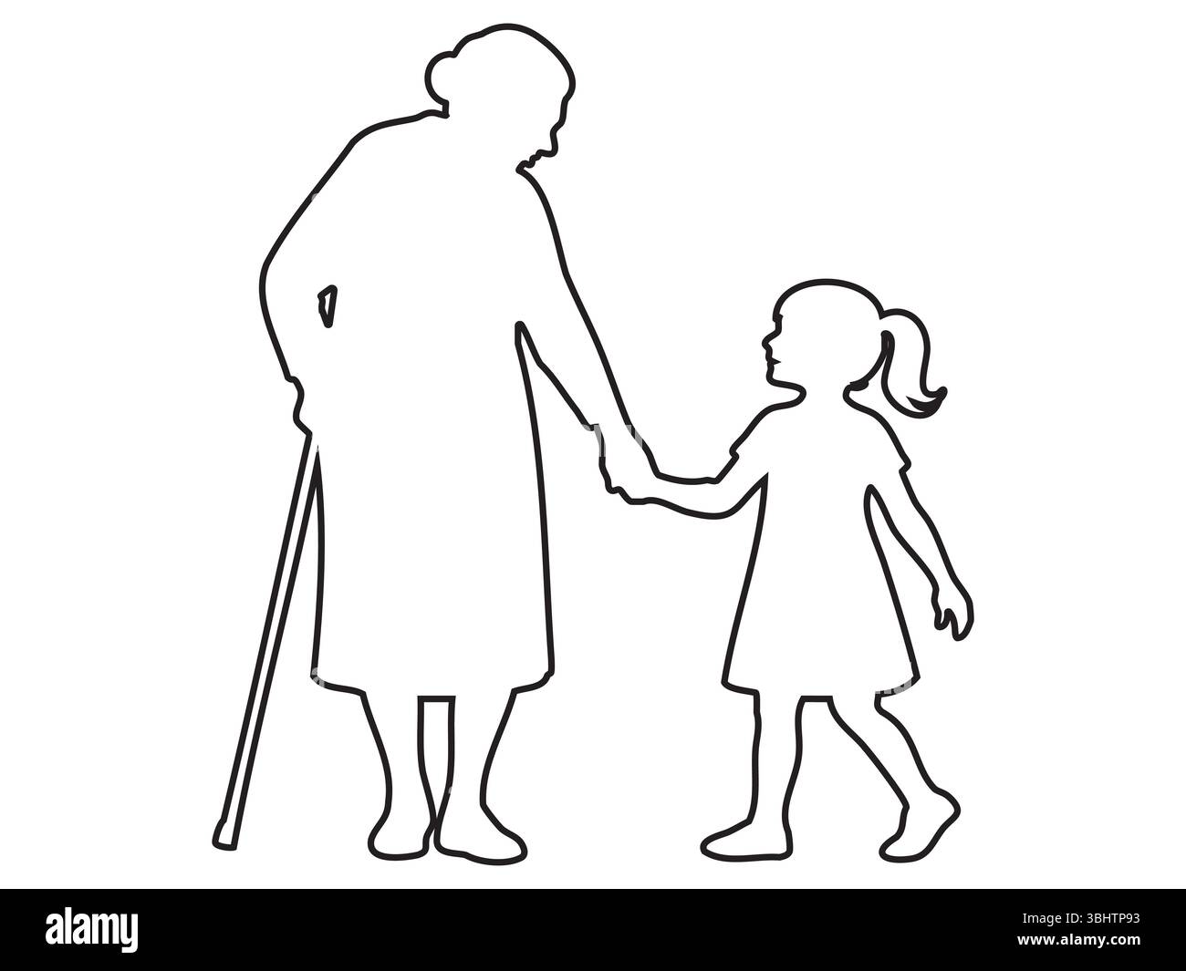 Black outline of elderly woman walking holding child girl s hand ...