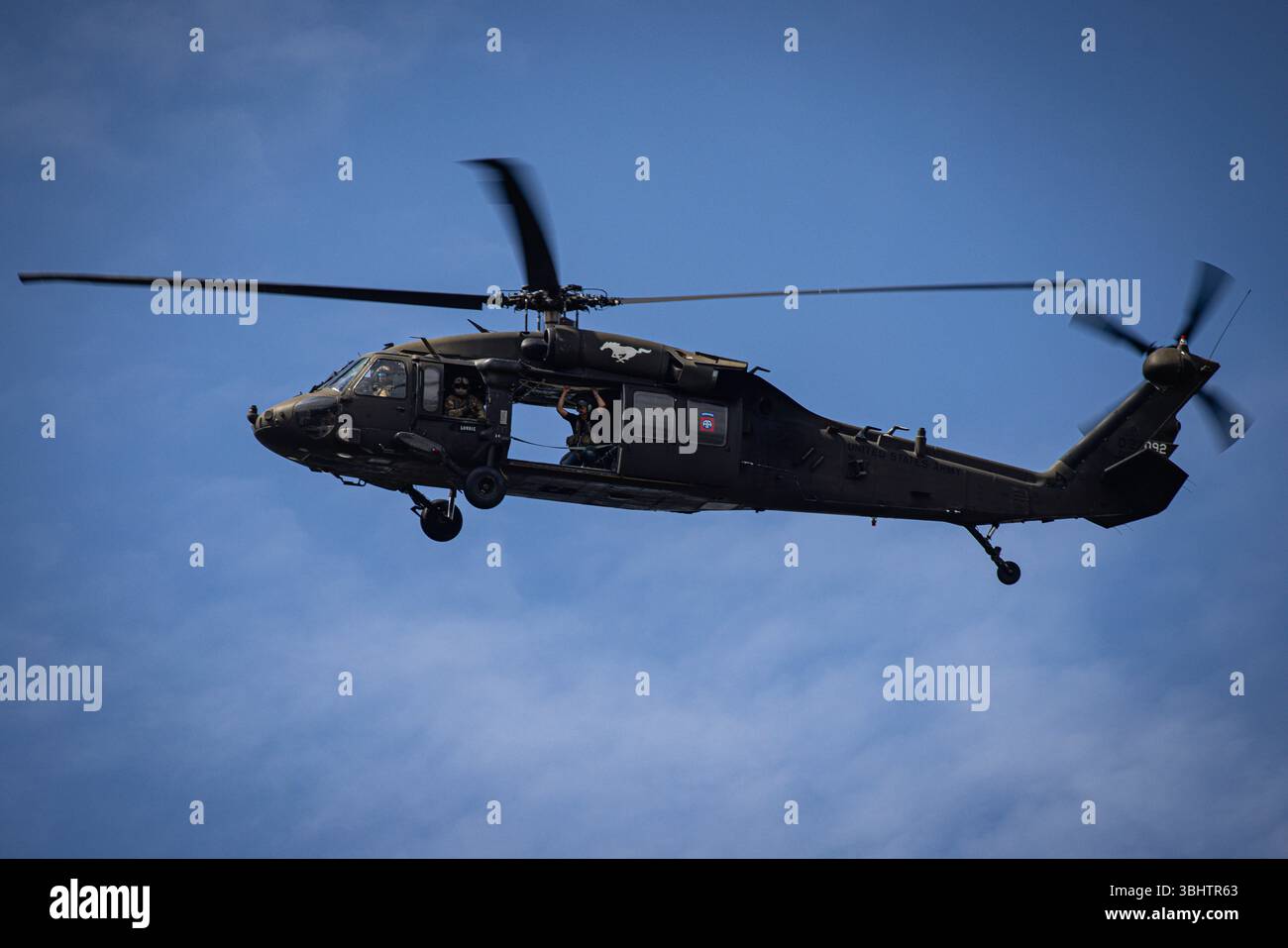 An Army Blackhawk helicopter takes flight over Pike Field June 10, 2025 ...