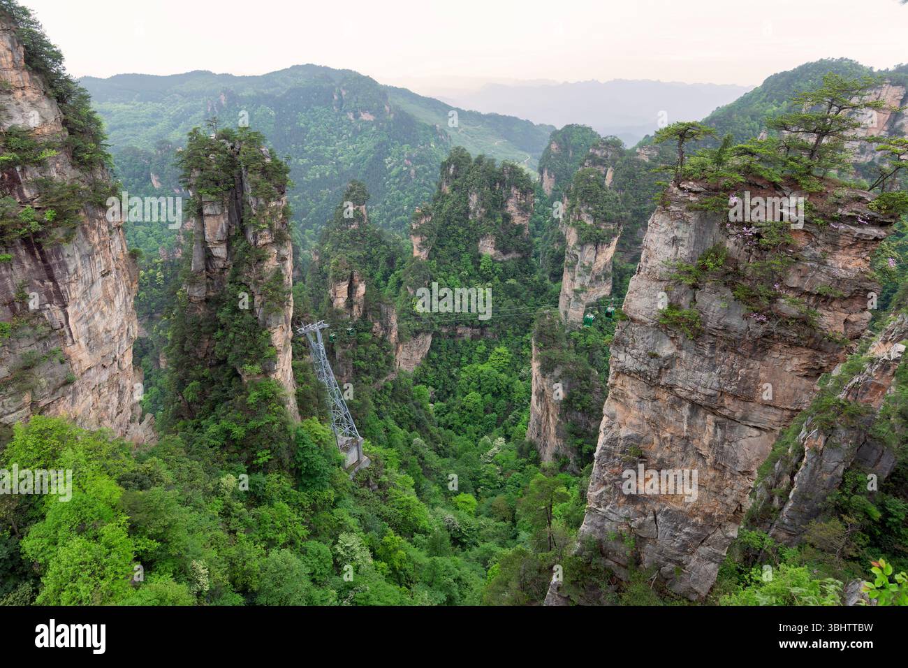 A cable car up to Huangshizhai scenic area in Zhangjiajie National ...