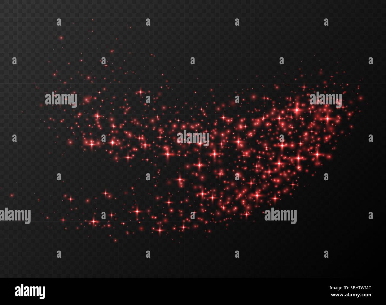 Red sparkling stars, shiny particles light effect, transparent flying ...