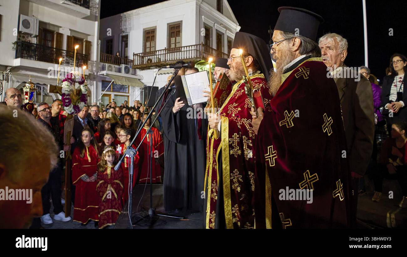 Good Friday, Epitaphios, funeral procession, priest in traditional ...