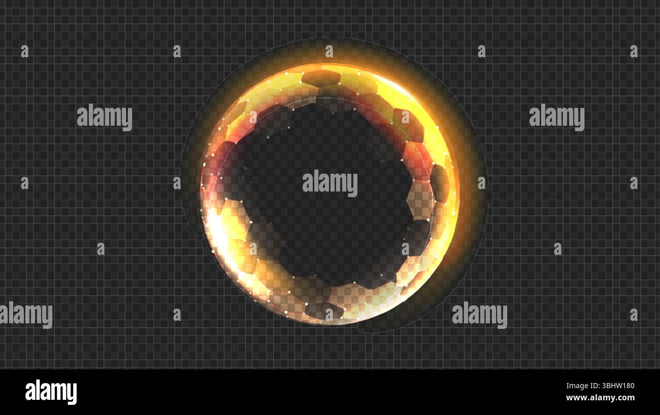 Gold sphere shield hexagon. 3d energy protect background. Tech ball ...