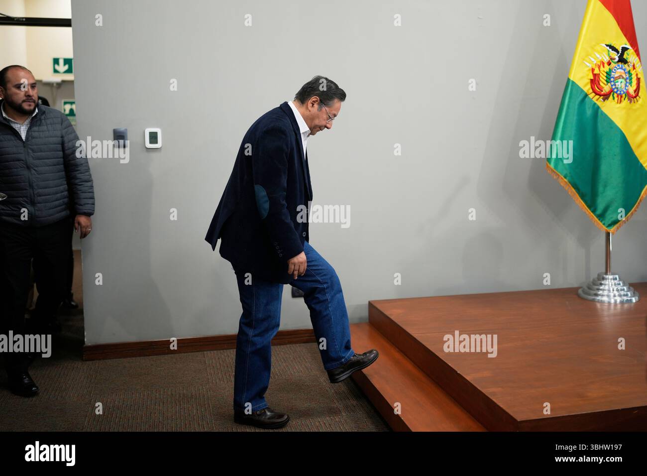 Bolivian President Luis Arce arrives to give a press conference ...