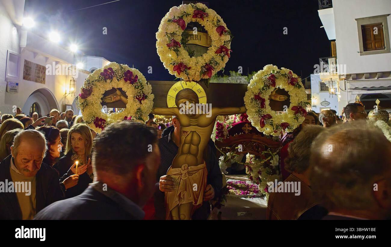 Good Friday, Epitaphios, funeral procession, night procession with an ...