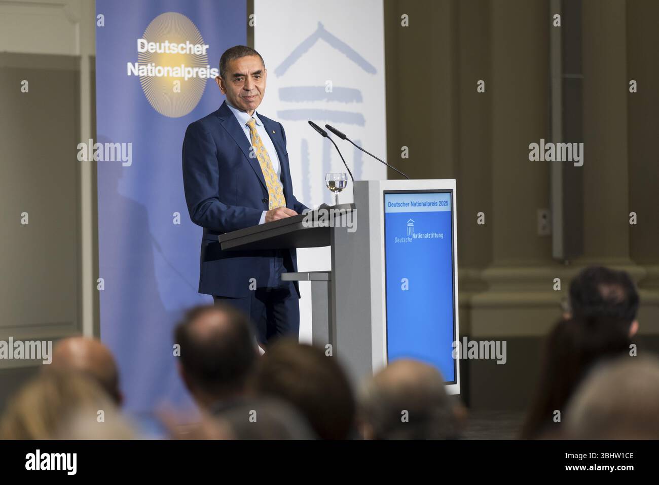 UGur sahin (founder of Biontech SE) gives an acceptance speech after ...