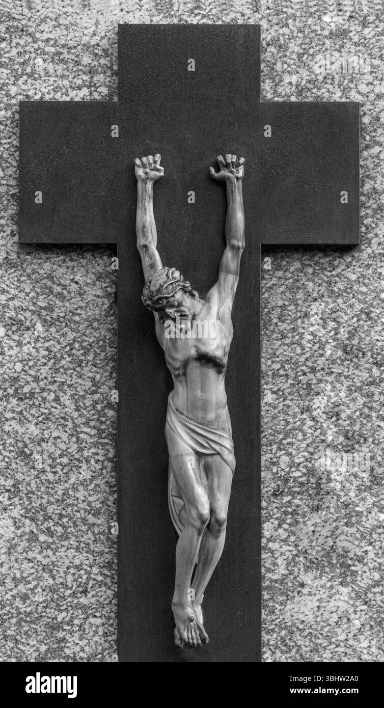 Old statue of Jesus Christ on the cross. Crucifixion, religion and ...
