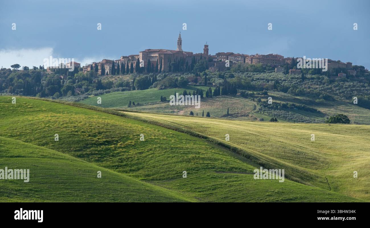 View of the Tuscan hills in the Orcia Valley, Tuscany, Italy. The ...