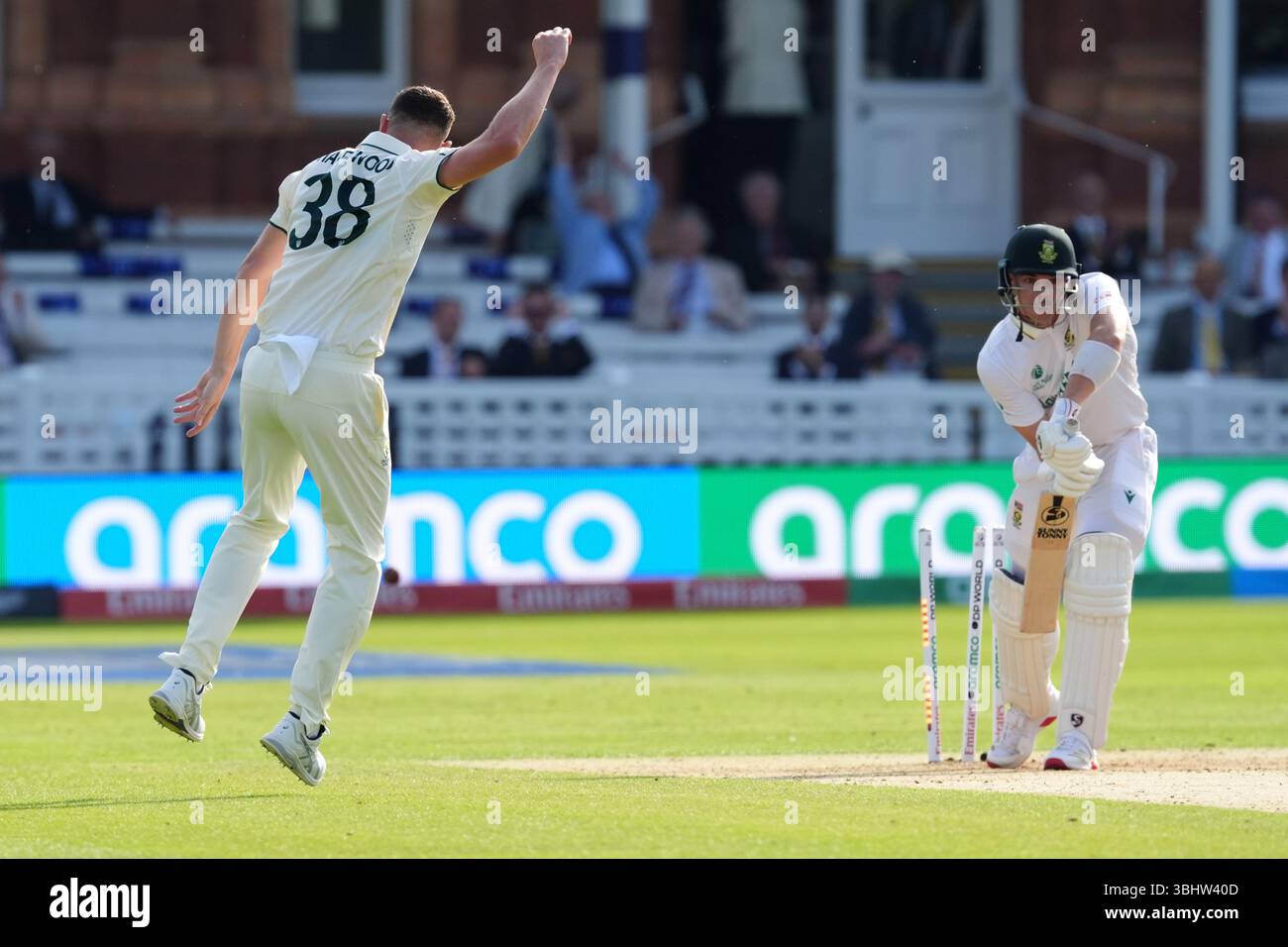 Australia's Josh Hazlewood bowls South Africa's Tristan Stubbs on day ...