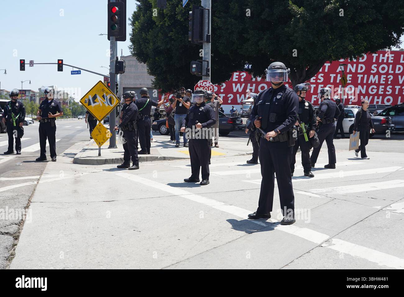 LAPD shut down the road outside the federal building. In Los Angeles ...