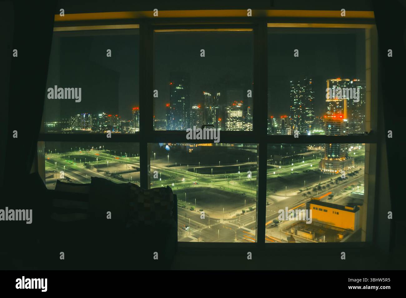 High-Rise new building Bedroom Window View Abu Dhabi Cityscape with ...