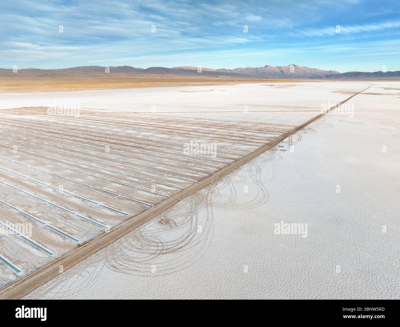 Aerial view of the pools of the Salinas Grandes Salt Flat, Jujuy, Puna ...