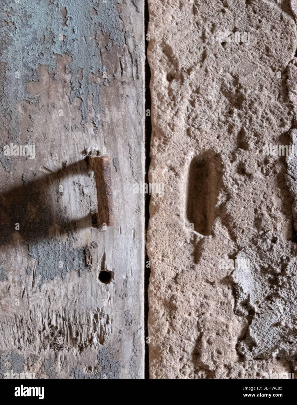 House on the main street with old mezuzah mark on door post, inside the ...