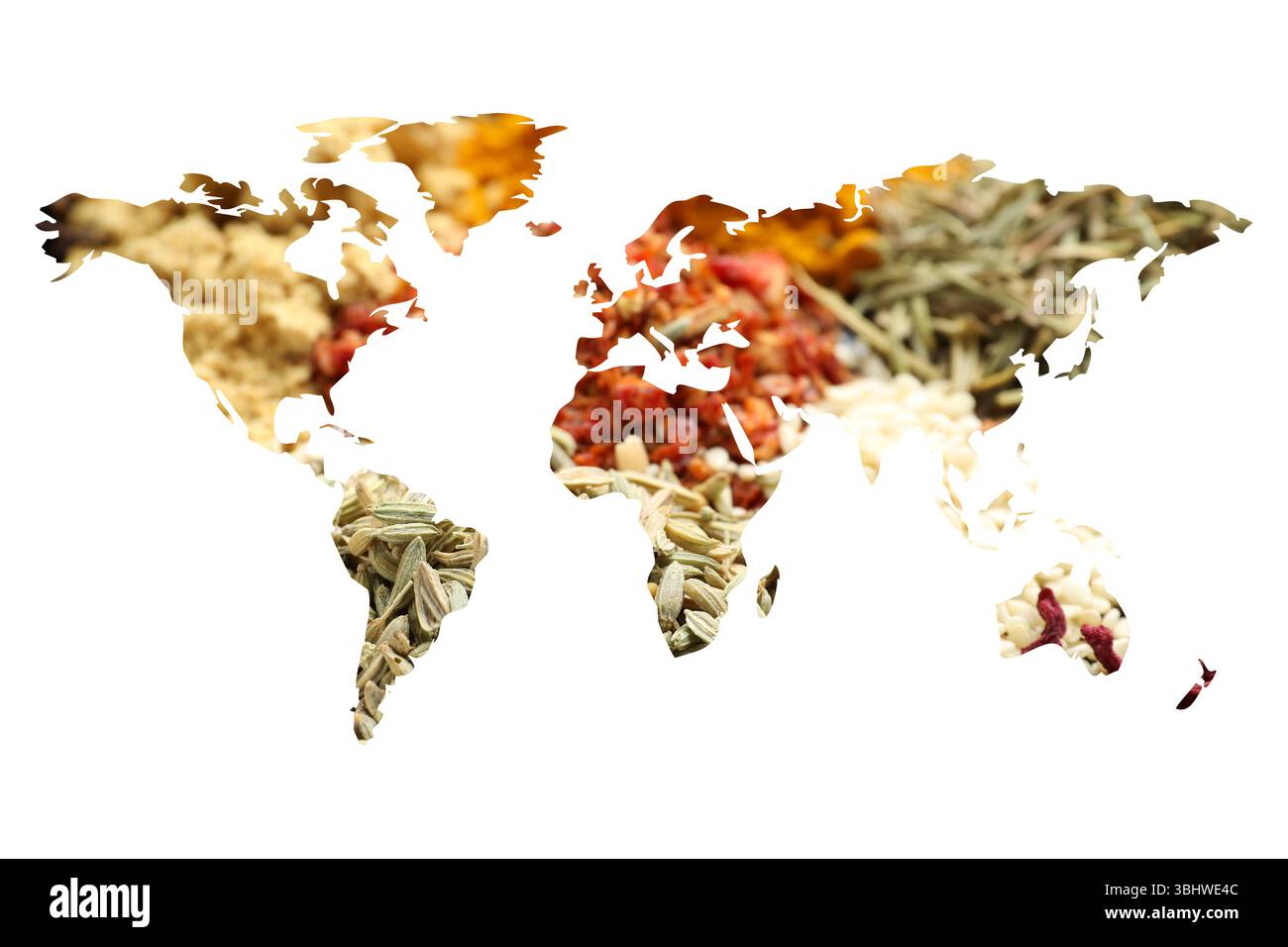 World map made of different aromatic spices on white background Stock ...