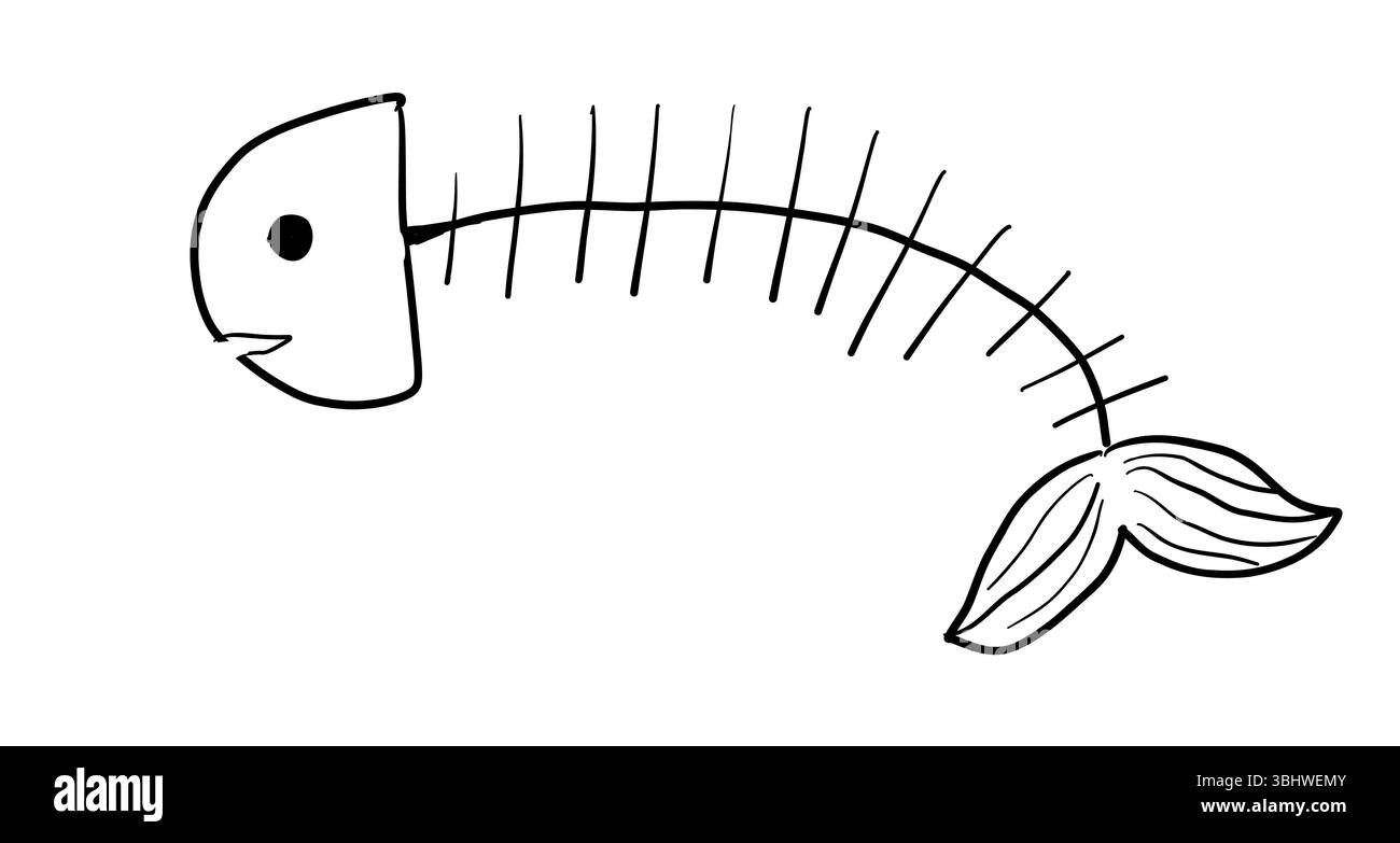 Fish bone icon fishbone skeleton silhouette. Cartoon fish bones, tail ...