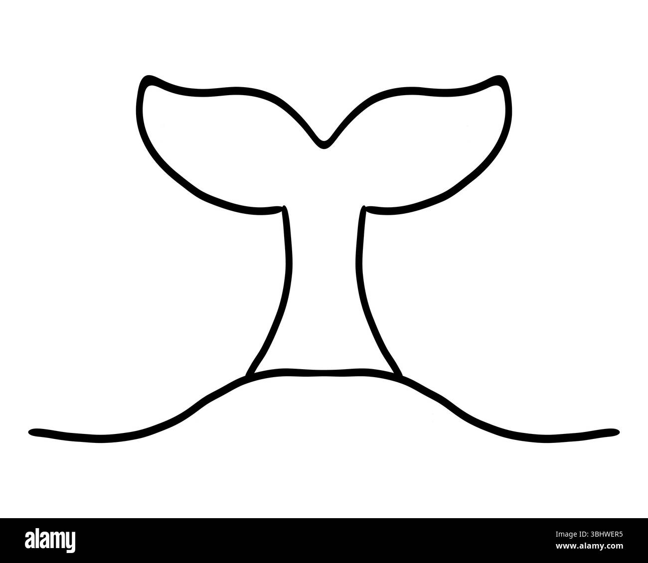 Whale Tale Icon ocean animal, mammal tail line sketch. Vintage simple ...