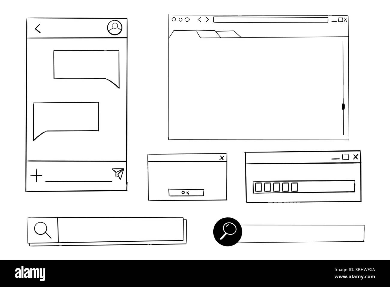 Retro window browser frame y2k interface doodle old border, chat or dialog box, player search ...
