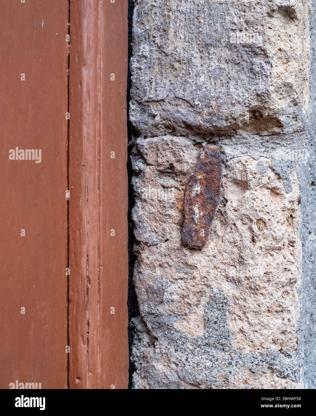 House on the main street with old mezuzah mark on door post, inside the ...