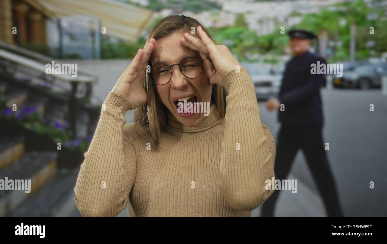 Woman covers eyes on street hi-res stock photography and images - Alamy