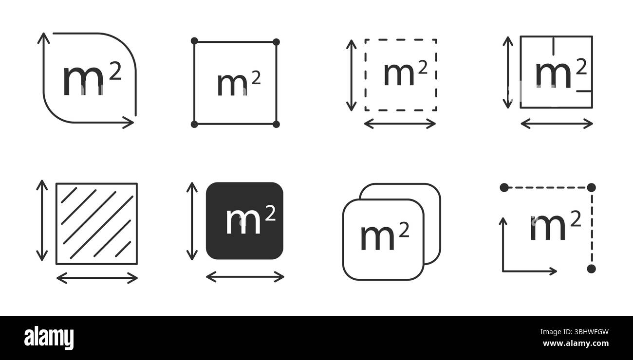 Square meter icon line quantity area, m2 measuring area sign symbol ...