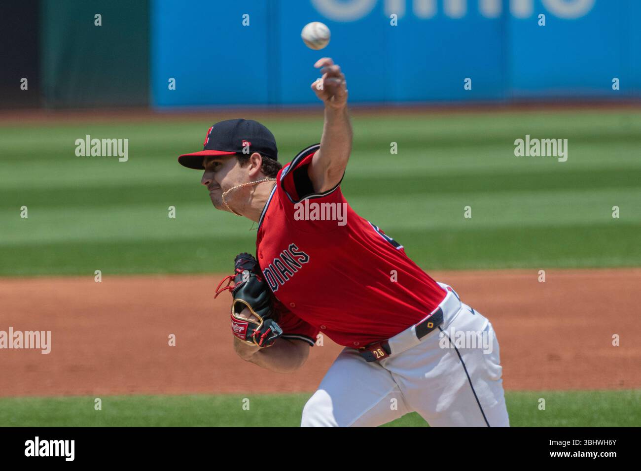 Cleveland Guardians starting pitcher Logan Allen delivers against the ...