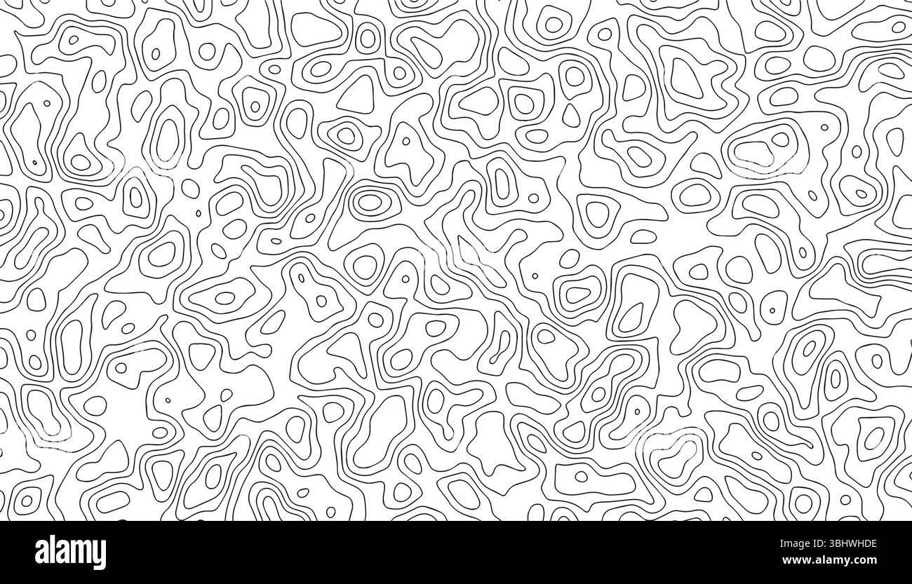 Seamless topographic thin line pattern on white. Abstract elevation map ...