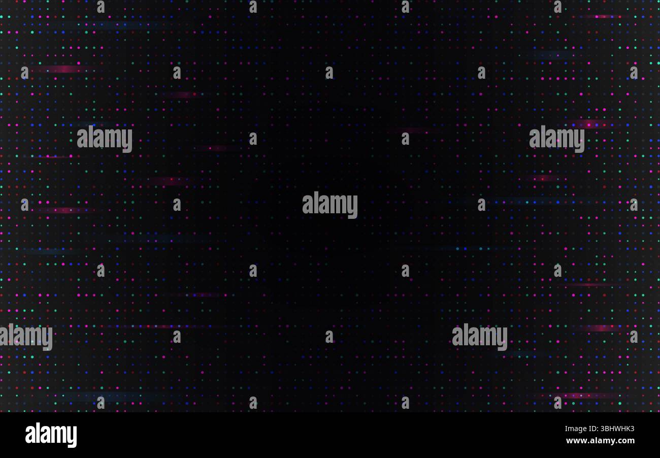 Glitch pixel background with multicolor fading dots on dark screen ...