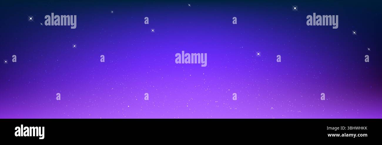 Starry night sky with glowing stars on smooth violet gradient. Magical ...