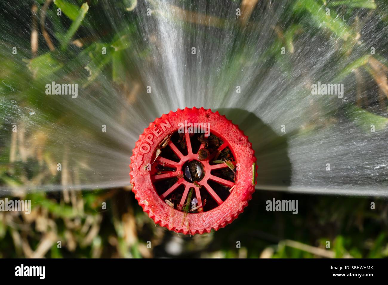 Overhead close up of a in-ground sprinkler head Stock Photo - Alamy