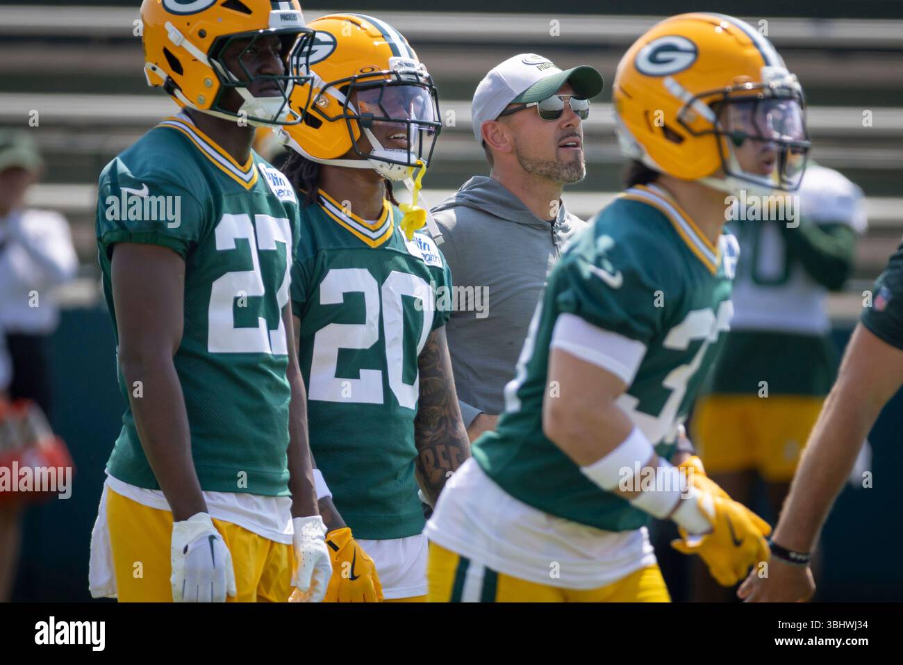 Green Bay Packers head coach Matt LaFleur watches during practice at ...