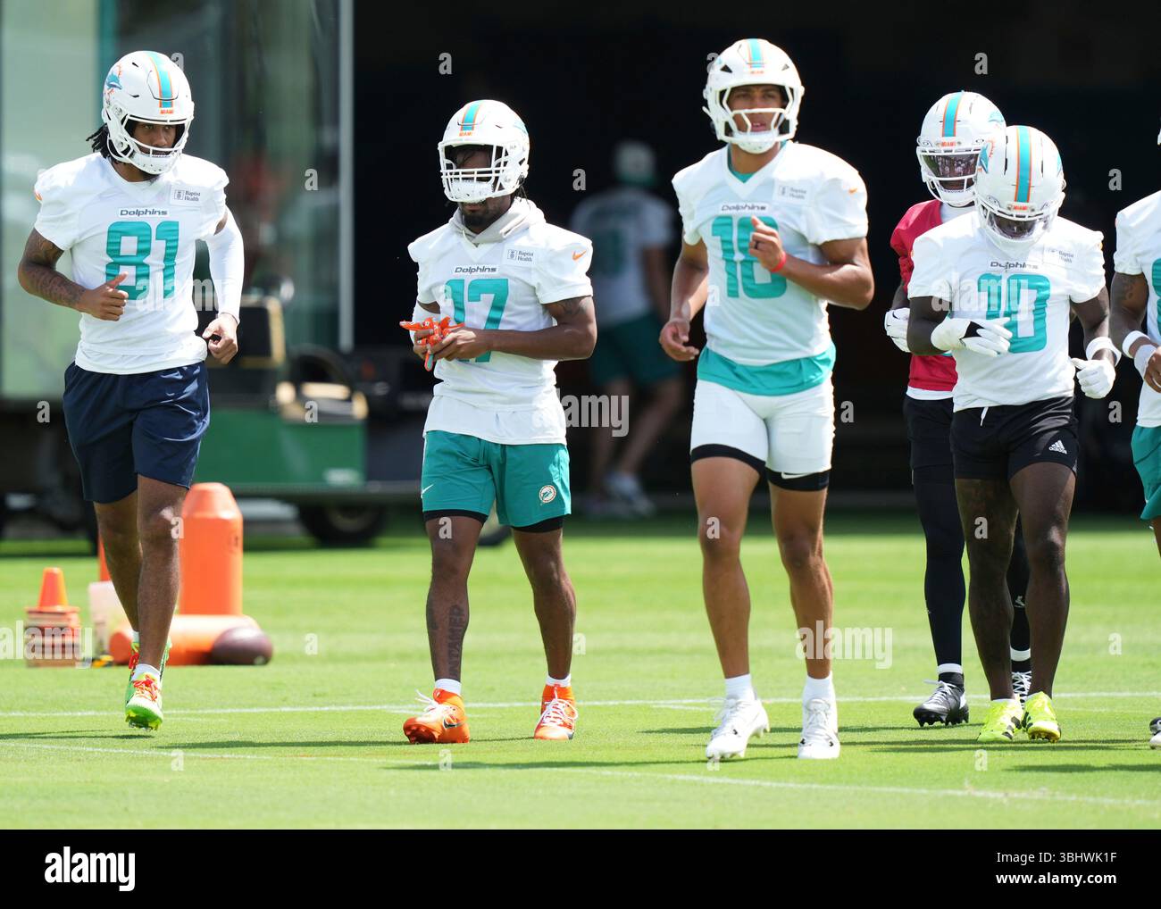 Miami Dolphins wide receiver Theo Wease Jr. (81), wide receiver Jaylen ...