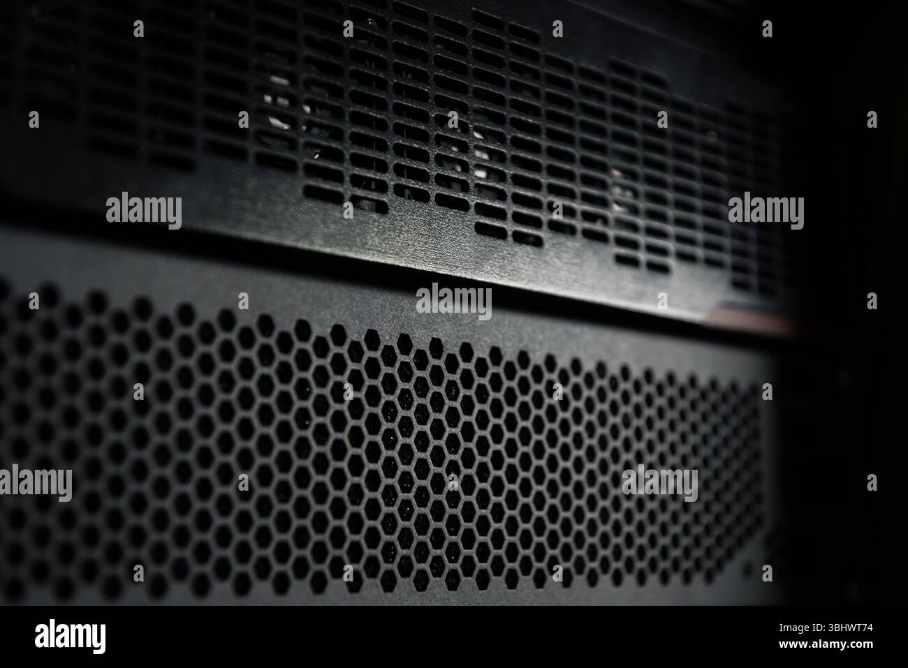 Server rack front grille. Computer network server black metal chassis ...