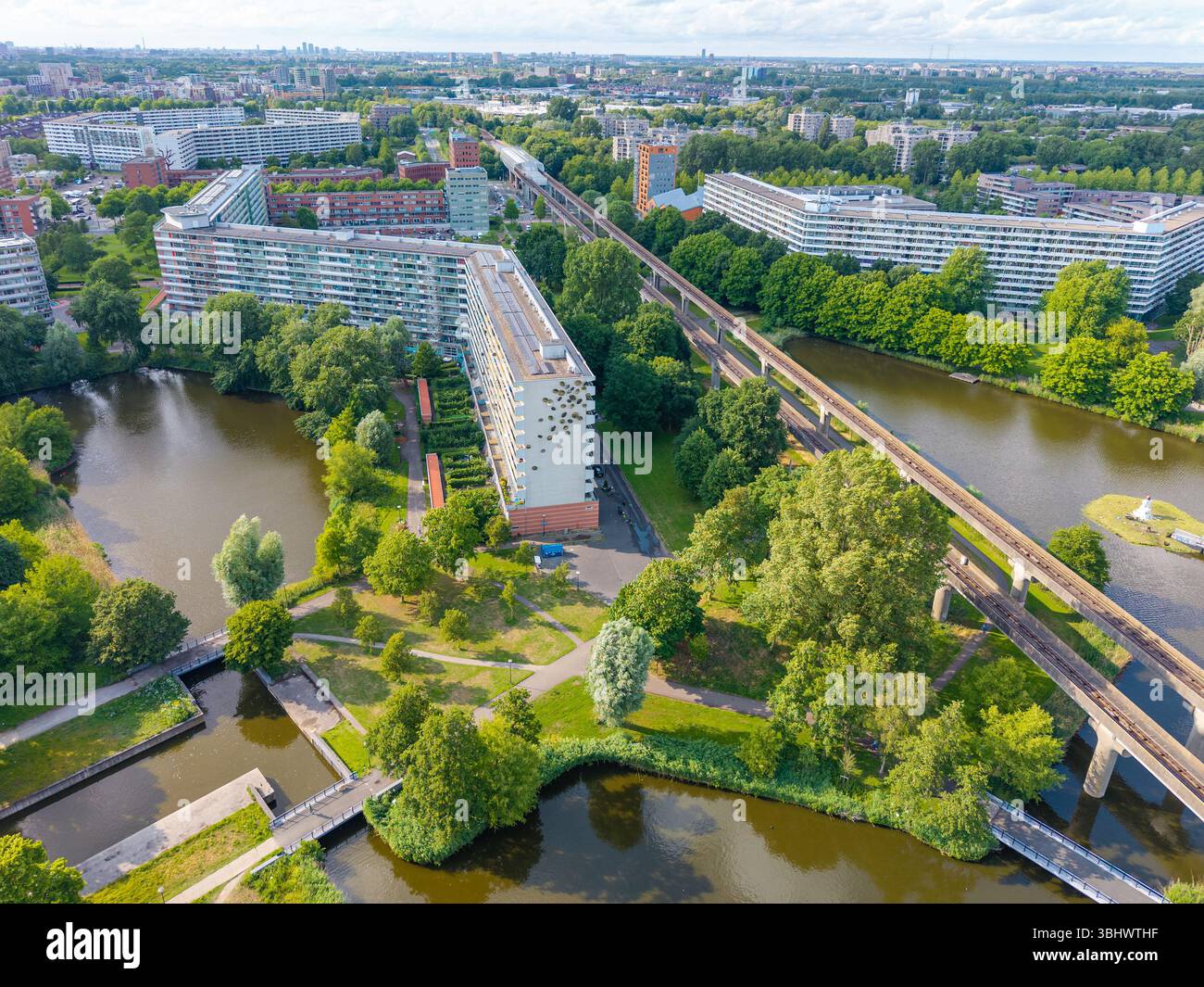 Aerial Shot of Bijlmer Neighborhood, Amsterdam-Zuidoost, Modernist ...